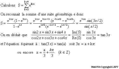 Solution de l'exercice 1: Nombres complexes: Classe de Math Sup