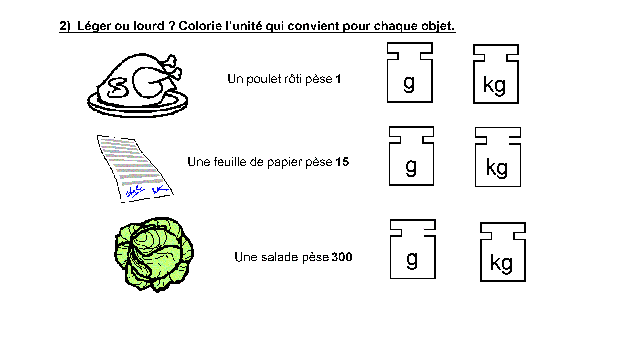 Exercice 2 : Mesurer des masses : Classe de ce1