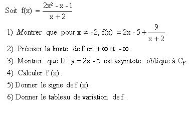 Exercice 9 : Etude de fonction : Classe de terminale S
