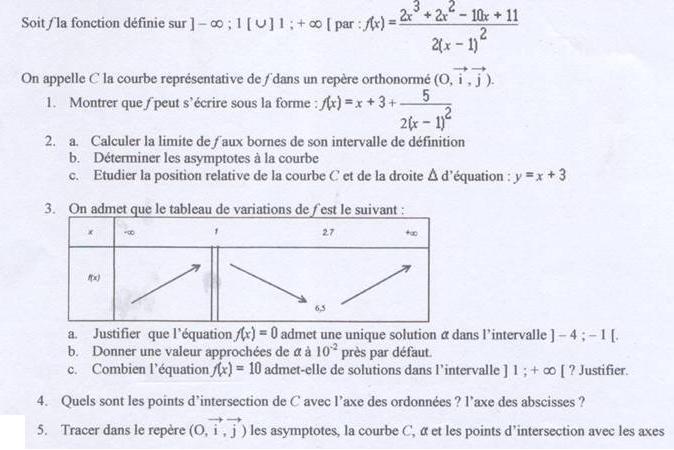 Exercice 13 : Etude de fonction : Classe de terminale S