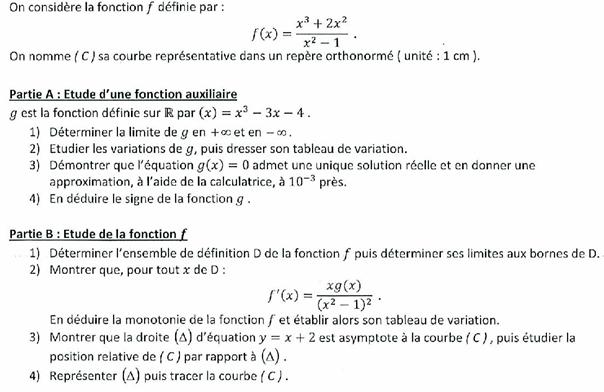 Exercice 17 : Etude de fonction : Classe de terminale S