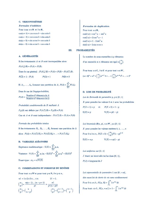 Formulaire de mathématiques pour la classe de terminale S